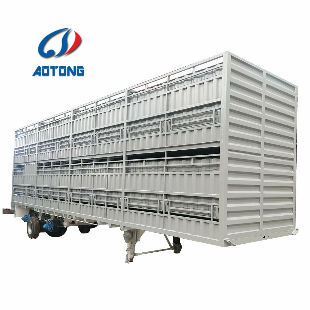 Aotong 3 Axle Fence Cargo Trailer with Automatic Lifting and Livestock ...