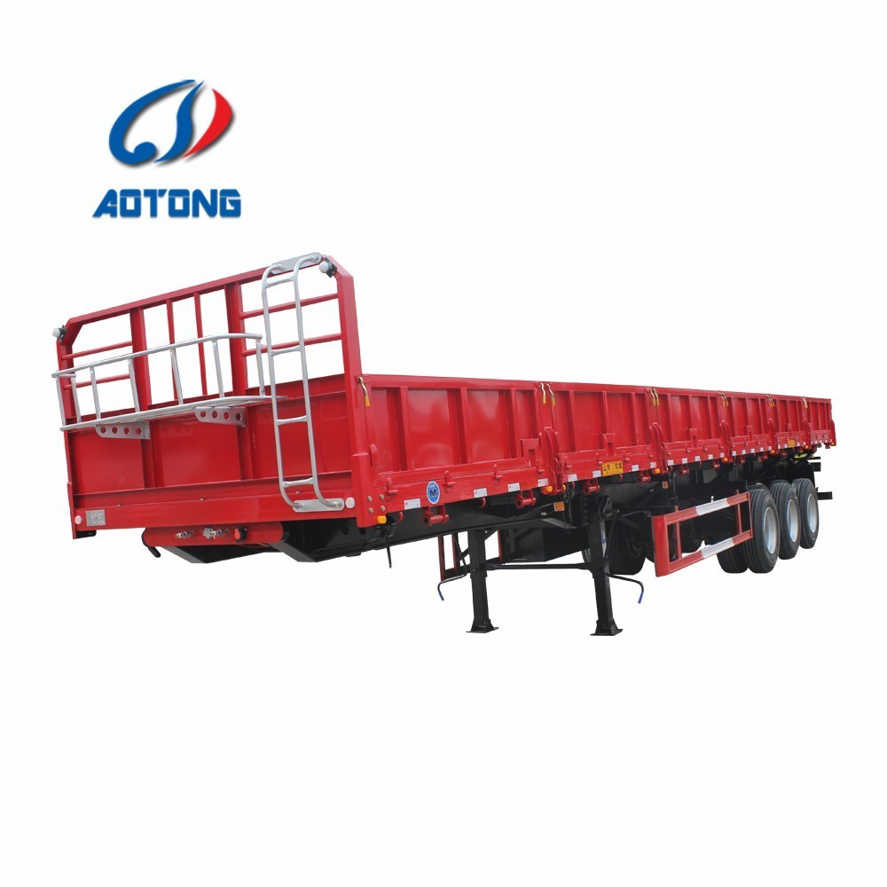 3 Axle 50 Tons Side Drop Flatbed Semi Trailer Bulk Cargo Truck Steel ...