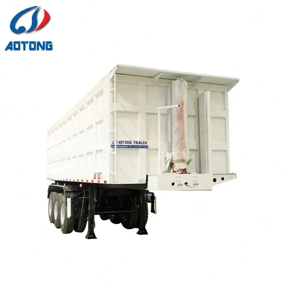Self unloading rear tipper semi trailer with 2 axles and rigid ...